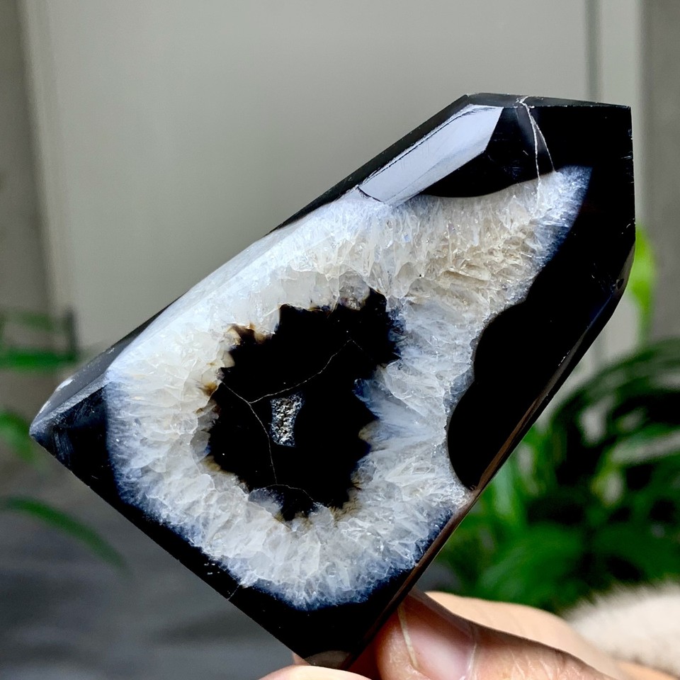 90G Natural black blossom stripe agate ObeliskQuartz Crystal Tower ...
