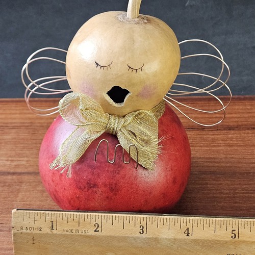 Meadowbrooke Gourd Angel Singing Red w/Gold Bow & Wire Wings Approx 6 ...