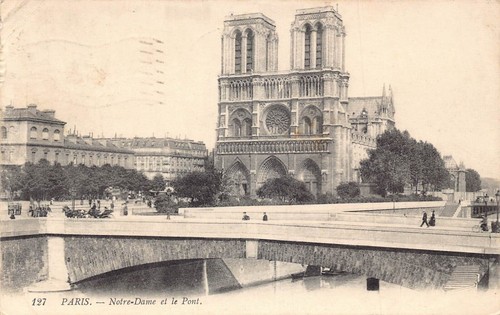A097 France 1913 Paris Notre-Dame Cathedral and Bridge carriage vintage ...