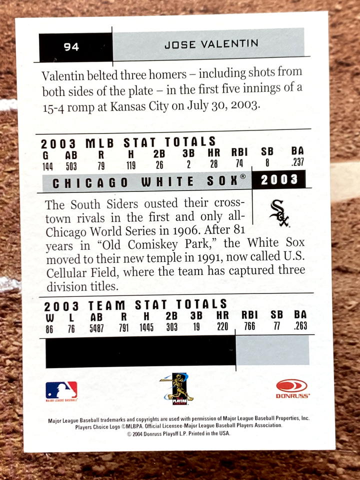 2004 Donruss Team Heroes Jose Valentin #94 | eBay