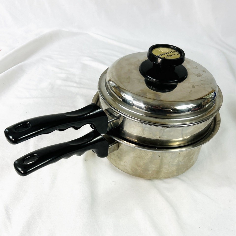 Vtg Americraft Kitchen Craft 3 Qt Double Boiler w Lid Stainless Steel ...