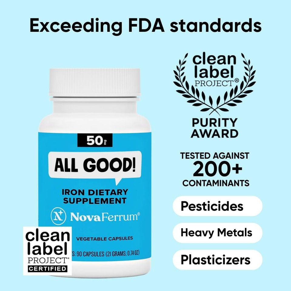 NovaFerrum All Good Iron Capsules 50mg For Adults, Anemia Support ...
