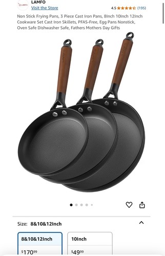 imarku Japanese Cast Iron Non Stick Frying Pans 3pcs 8inch. 10inch ...