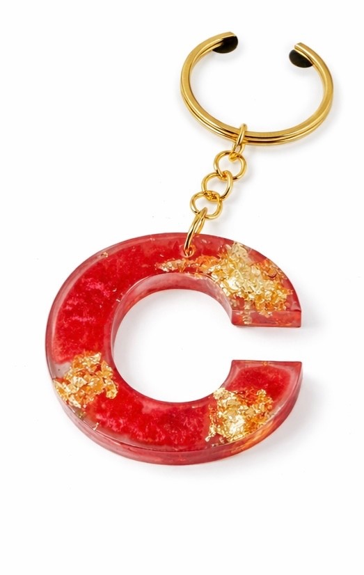 Resin letter keychain, red with gold flakes | eBay