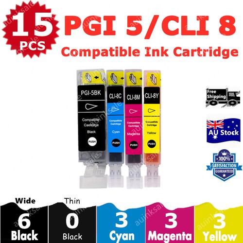 15X Compatible Ink PGI-5 BK CLI-8 For Canon MP 510 520 530 IP 3300 5300 ...