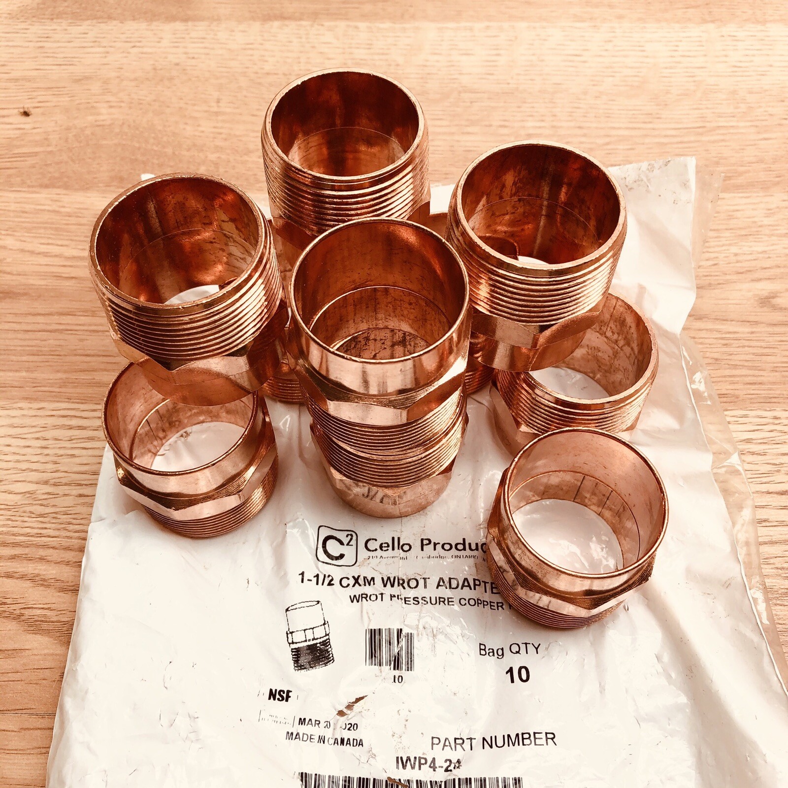 BAG OF 10 CELLO IWP4-24 -WROT ADAPTER 1-1/2" CXM WROT PRESSURE COPPER ...