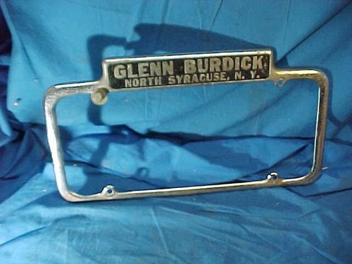 Orig 1950s GLENN BURDICK AUTOMOBILE Dealer Cast Metal LICENSE PLATE ...