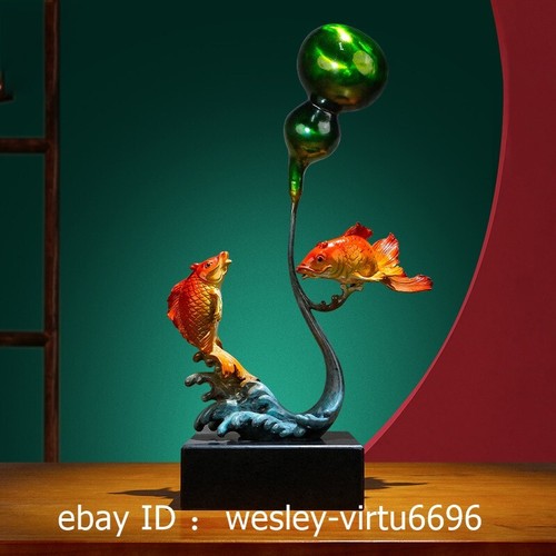 China Home Modern Art Pure Copper Hand Painted Two Goldfish Fish Gourd ...
