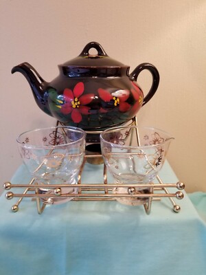 Vintage Royal Canadian Tea Pot, Creamer & Sugar Bowls, on Gold Stand ...