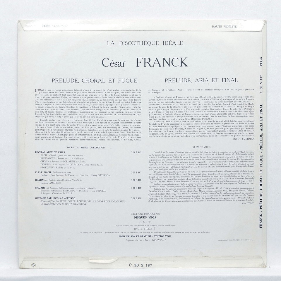 ALEX DE VRIES ⸺ FRANCK piano works ⸺ VEGA LP EX | eBay