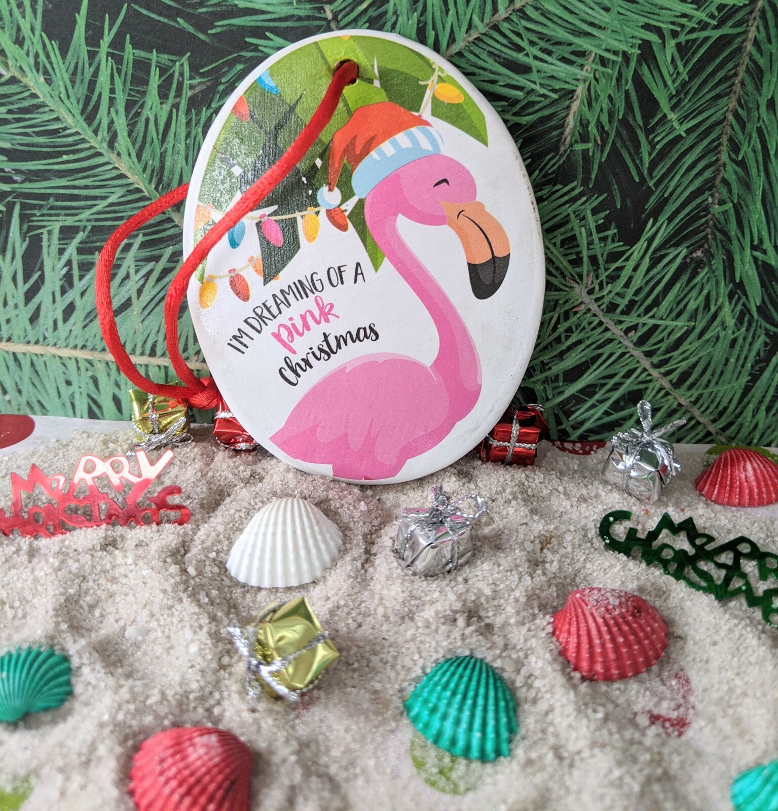 Share Joy ~ Sandy Christmas Gift Box ~Beach Flamingo Sand Tealight ...
