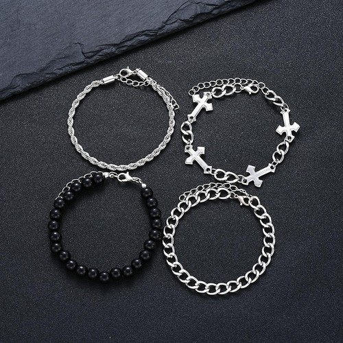 4 Pcs Stainless Steel Bracelet Set for Men Women Punk Fashion Cross ...