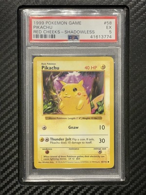1999 PSA 5 Pikachu Red Cheeks #58 Shadowless WOTC Pokemon Game Base Set ...