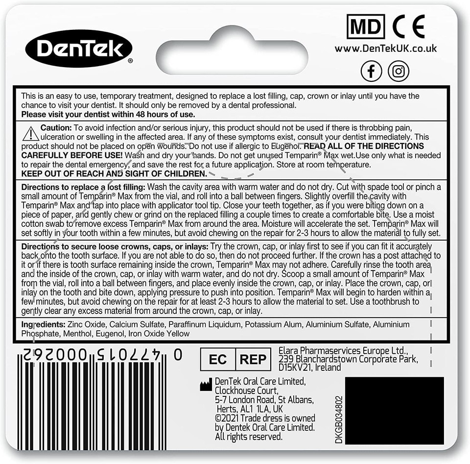 DenTek Strong Teeth Tooth Repair Permanent Dental Cement Cavity Filling ...