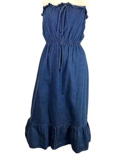 Vintage 70s strapless tube top rouffle denim jean dress Prairie | eBay