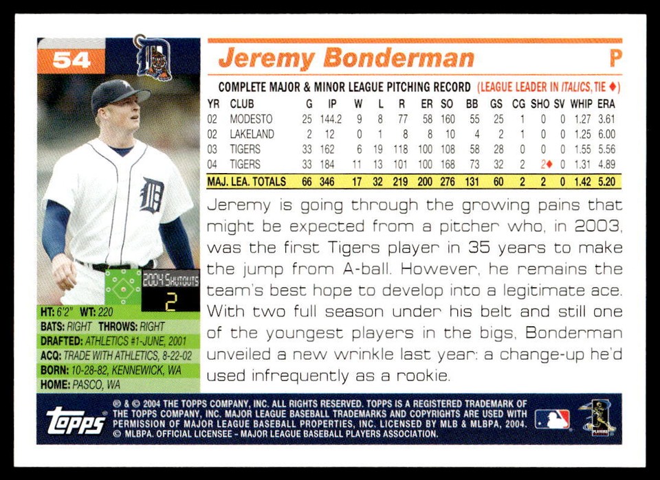 2005 Topps #54 Jeremy Bonderman Detroit Tigers | eBay