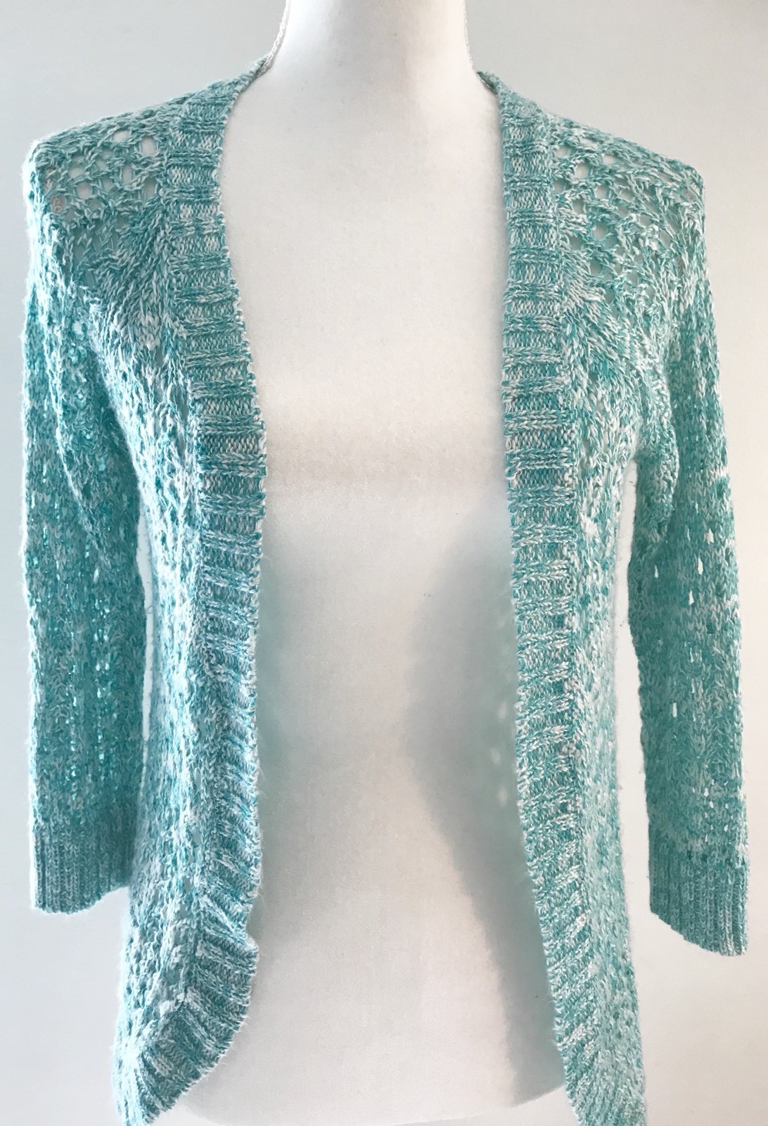 Xhilaration Womens Open Weave Knit Turquoise Long Sleeved Open Front ...