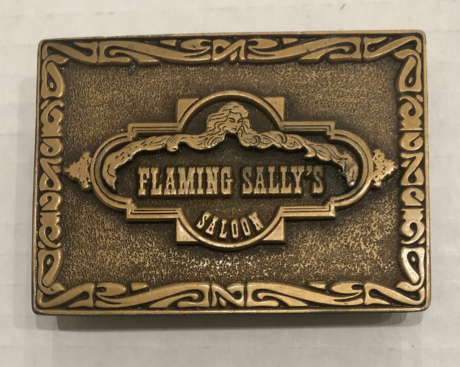 Vintage Flaming Sally's Saloon Belt Buckle MIT Line M… - Gem