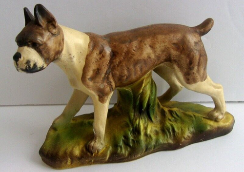 VINTAGE CERAMIC LARGE BROWN BOXER DOG 4 ¼” X 5 ½” WIDE FIGURINE ...
