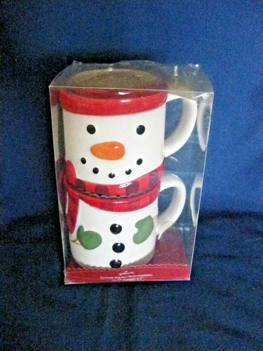 Hallmark Ceramic Stackable Snowman Mugs Cups Set of 2 Holiday Winter ...