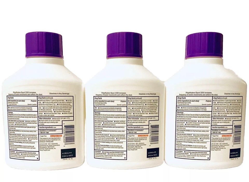 3 pk Powderlax Compare to MiraLAX Polyethylene Glycol 3350 90 Doses Exp ...