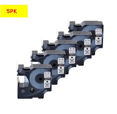 5PK 1" 24mm Label Tape Black on White for DYMO D1 53713 Labelmanager ...