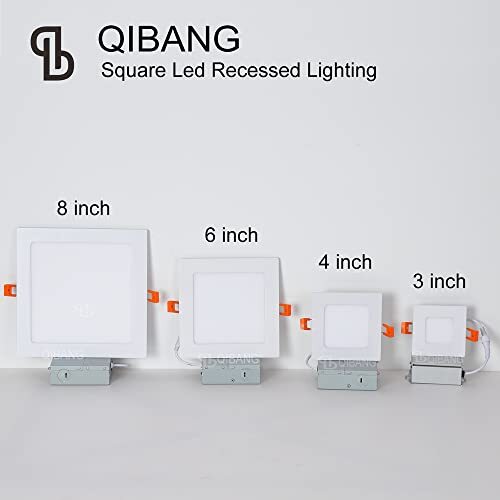 QIBANG 8 Inch Square LED Recessed Lighting Dimmable with Junction Box ...