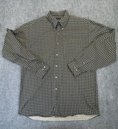 e-LUXE Evergreen Shirt Mens L Tall Long Sleeve Black Green Button-Down ...