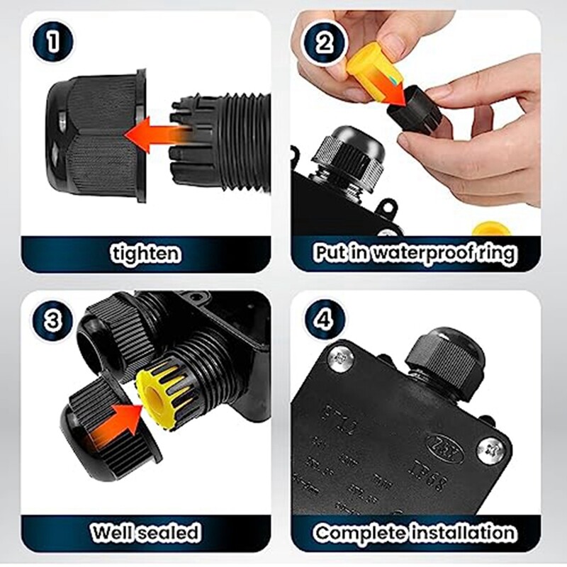 4Pcs Box 3 Way, IP68 External Electrical Box for Diameter 5mm -15mm4360 ...