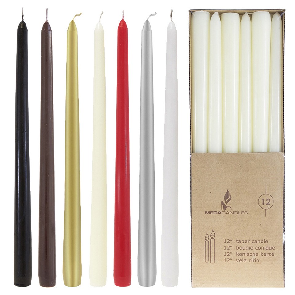 Mega Candles - Unscented 12" Taper Candles - Ivory, Set of 12 CGA079-I ...