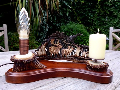 Fallow deer antler replica art, lamp and candle holder, hand made, hand ...