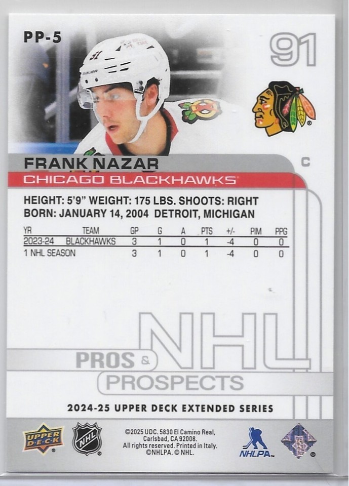 FRANK NAZAR 24-25 UD EXT. PROS & PROS. SP INSERT RC/USA WJC GOLD/HAWKS ...