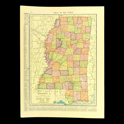 1907 Antique MISSISSIPPI Map Wall Art Old Original Biloxi Jackson DATED ...