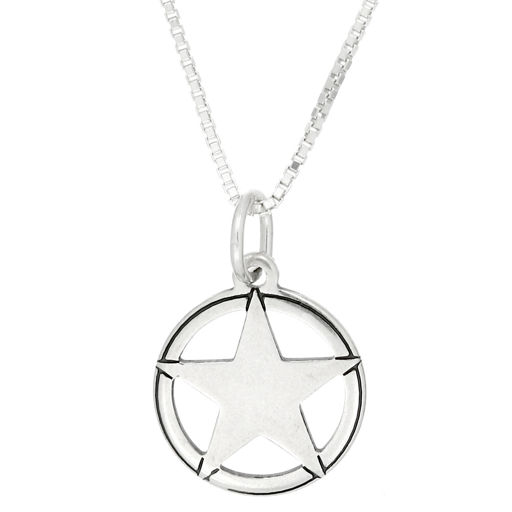 Sterling Silver Texas Lone Star Charm with Box Chain Necklace (Options ...