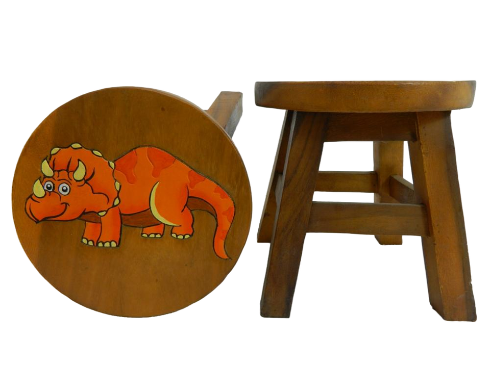 Childs Childrens Wooden Stool - Orange Triceratops Step Stool | eBay UK