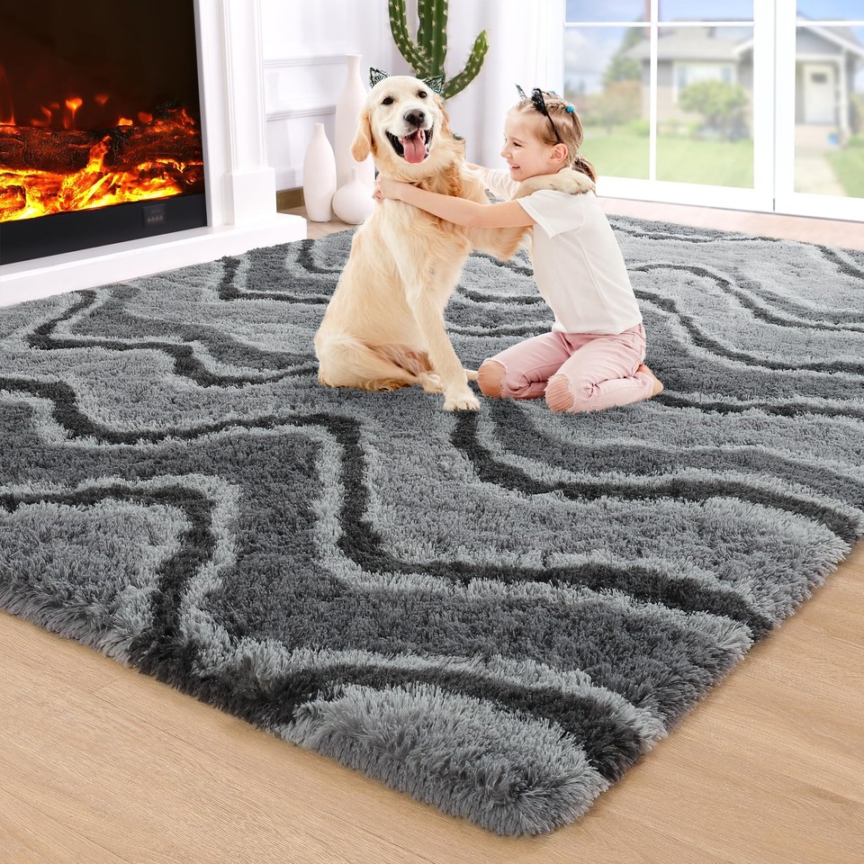 Large Fluffy 6x9 Area Rugs for Living Room Bedroom,Plush Grey Thick ...