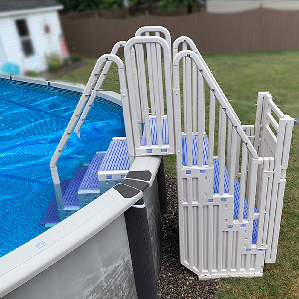 Confer White Above Ground Blue Swimming Pool System w/ Blue Steps ...