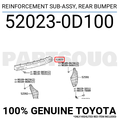 520230D100 Genuine Toyota REINFORCEMENT SUB-ASSY, REAR BUMPER 52023 ...