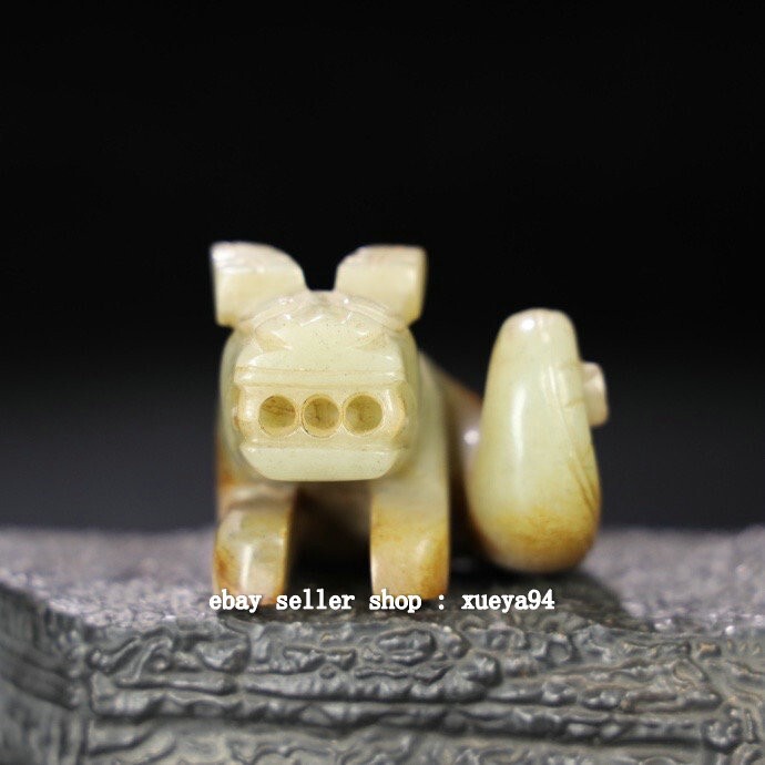 Old Han Dynasty Natural Hetian Jade Carve Feng Shui Dragon Beast Animal ...