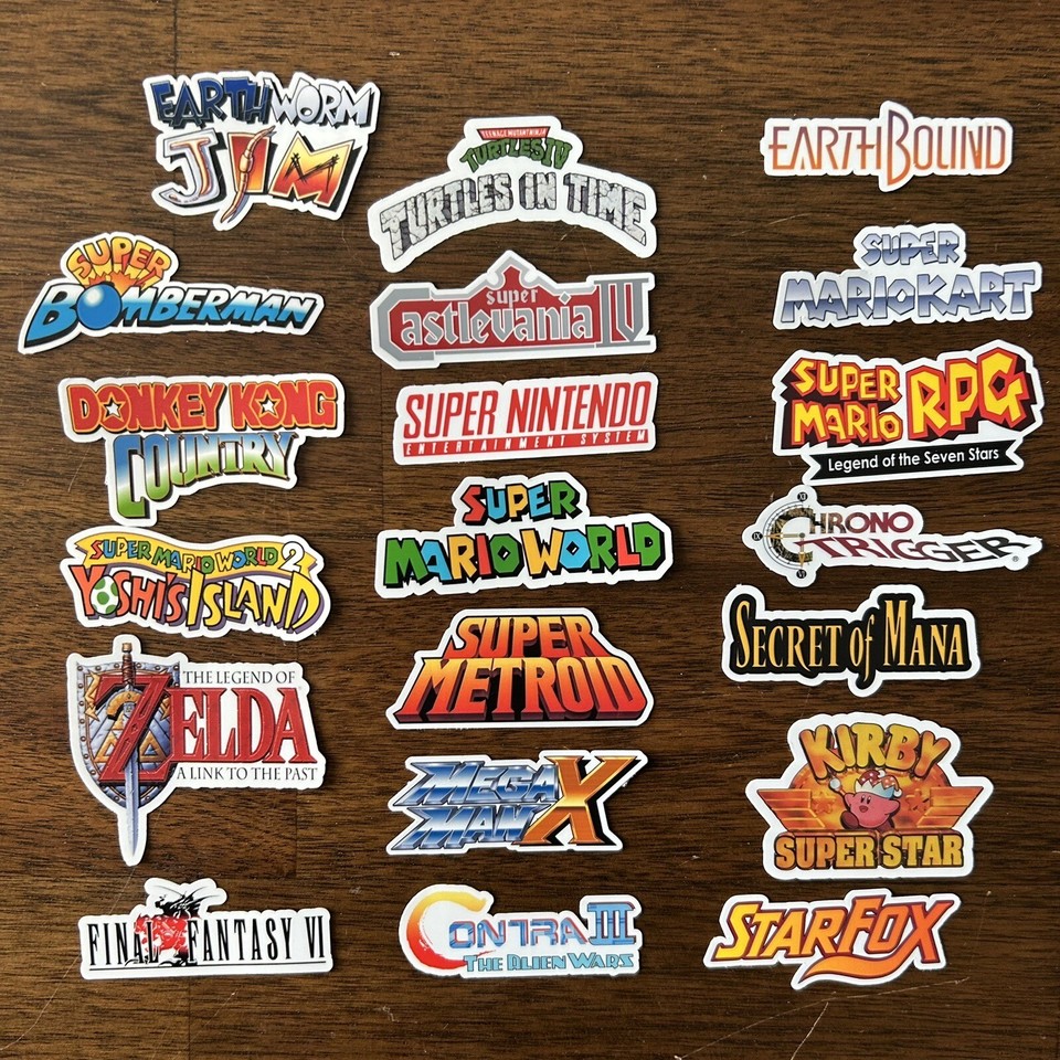 20 Super Nintendo SNES Logo Sticker Pack - White, Clear or Holographic ...