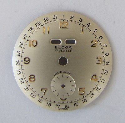 ETA 1162 + 1164 dial ELOGA, triple calendar small second at 6, NOS ...