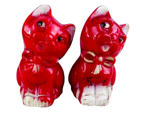 Vtg Celluloid 50s cat Salt & Pepper Shakers retro red MCM | eBay