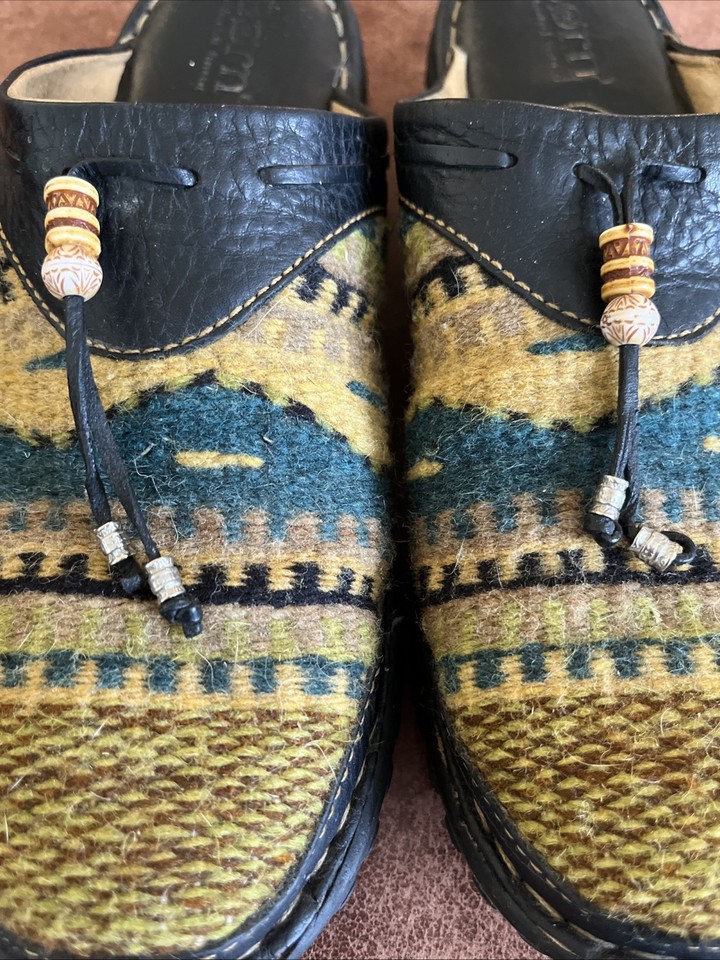 Born Women's 9 Mules Wool Leather Aztec Blanket Slip On Flats Clogs ...
