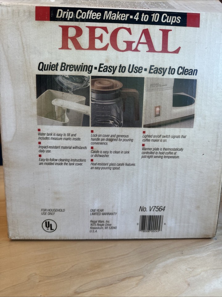 Vintage Regal Drip Coffee Maker 4 To 10 Cups Brewing V7564 NEW Open Box ...