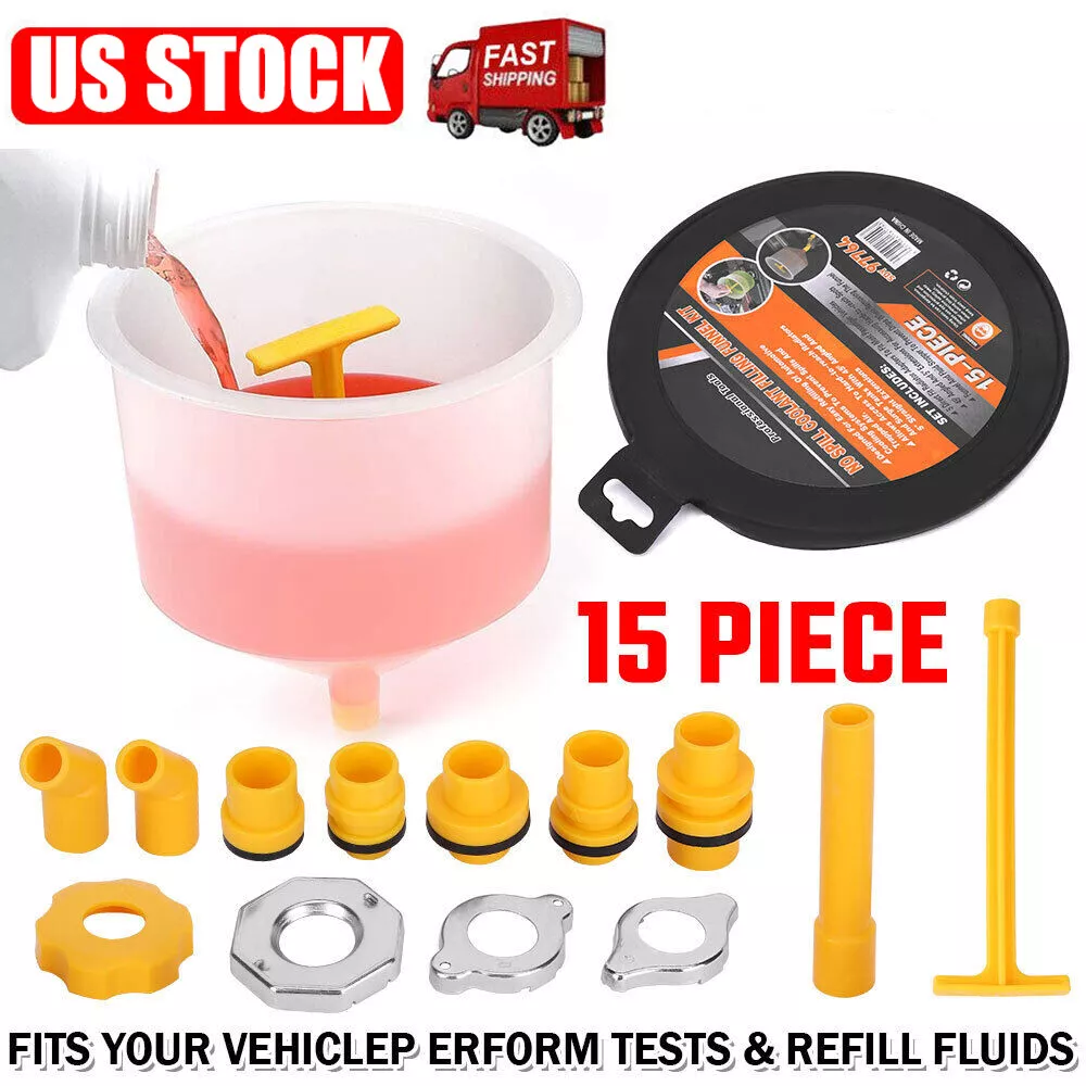 Spill Proof Radiator Coolant Filling Funnel Kit 15-pcs Cooling System ...