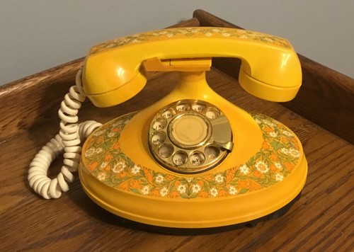 Vintage Yellow Floral Printed “American Telecommunications” Phone - “As ...