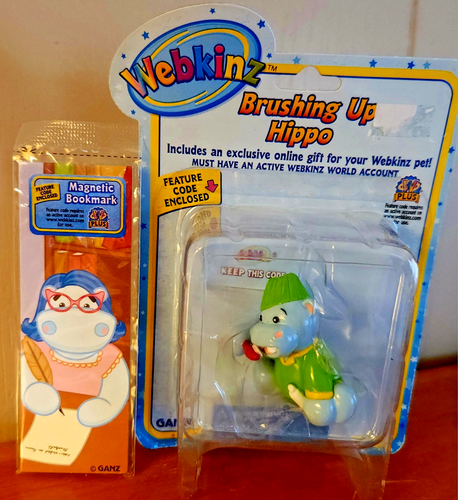 WEBKINZ BLUE RHINO~Bedtime Themed Set-Hippo Figure & Bookmark +Pajama ...