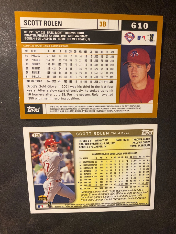 1999 & 2002 TOPPS SCOTT ROLEN BASEBALL CARDS NEAR MINT PHILLIES | eBay