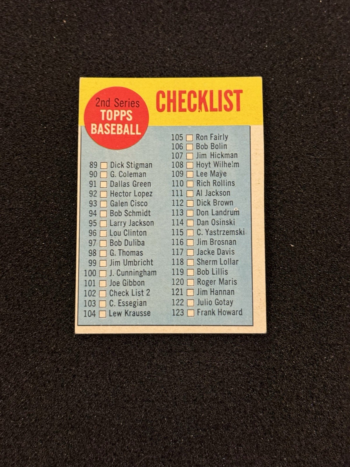 1963 Topps Baseball Card #102 2nd Series Checklist Cards 89-176 | eBay