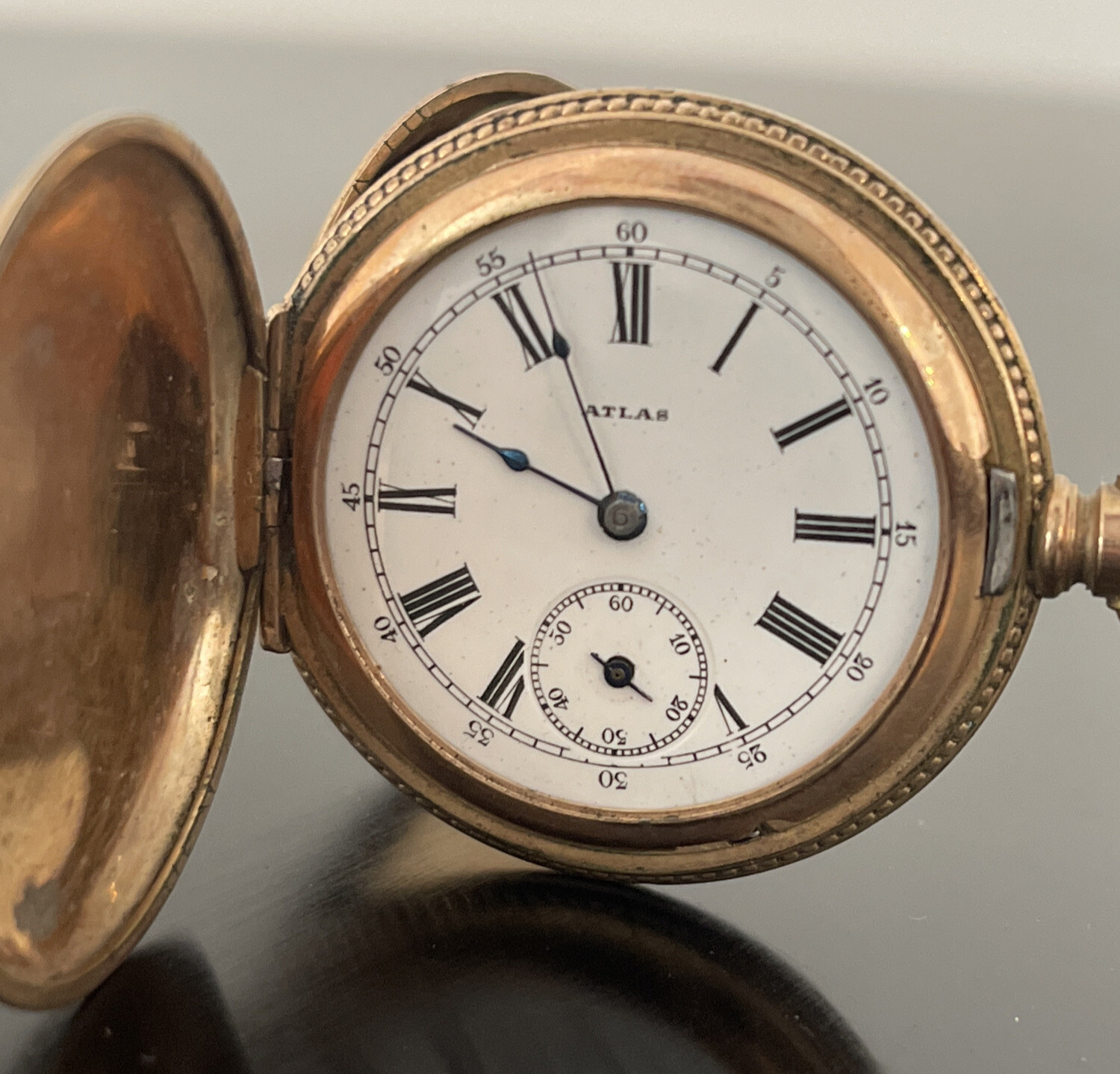 ANTIQUE ATLAS WATCH CO. FANCY GOLD FILLED HUNTER CASE POCKET WATCH ...